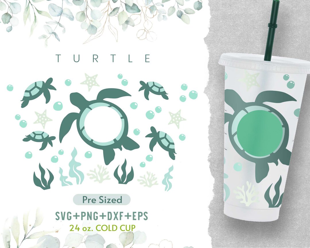 24oz Turtle Coffee Cold Cup Svg, Full Wrap Starfish Svg, Sea Turtle Svg ...
