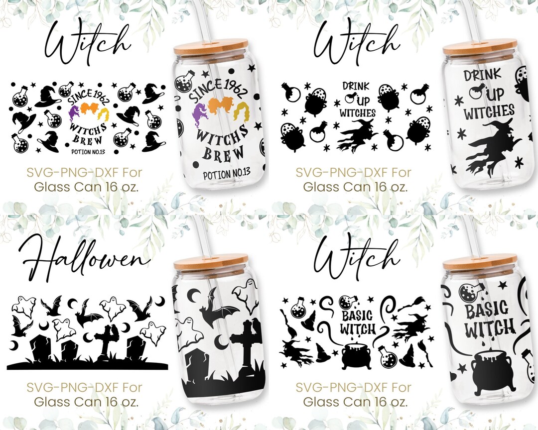 16oz Halloween Libbey Glass Can Svg Bundle, Ghost Glass Can Wrap Svg ...