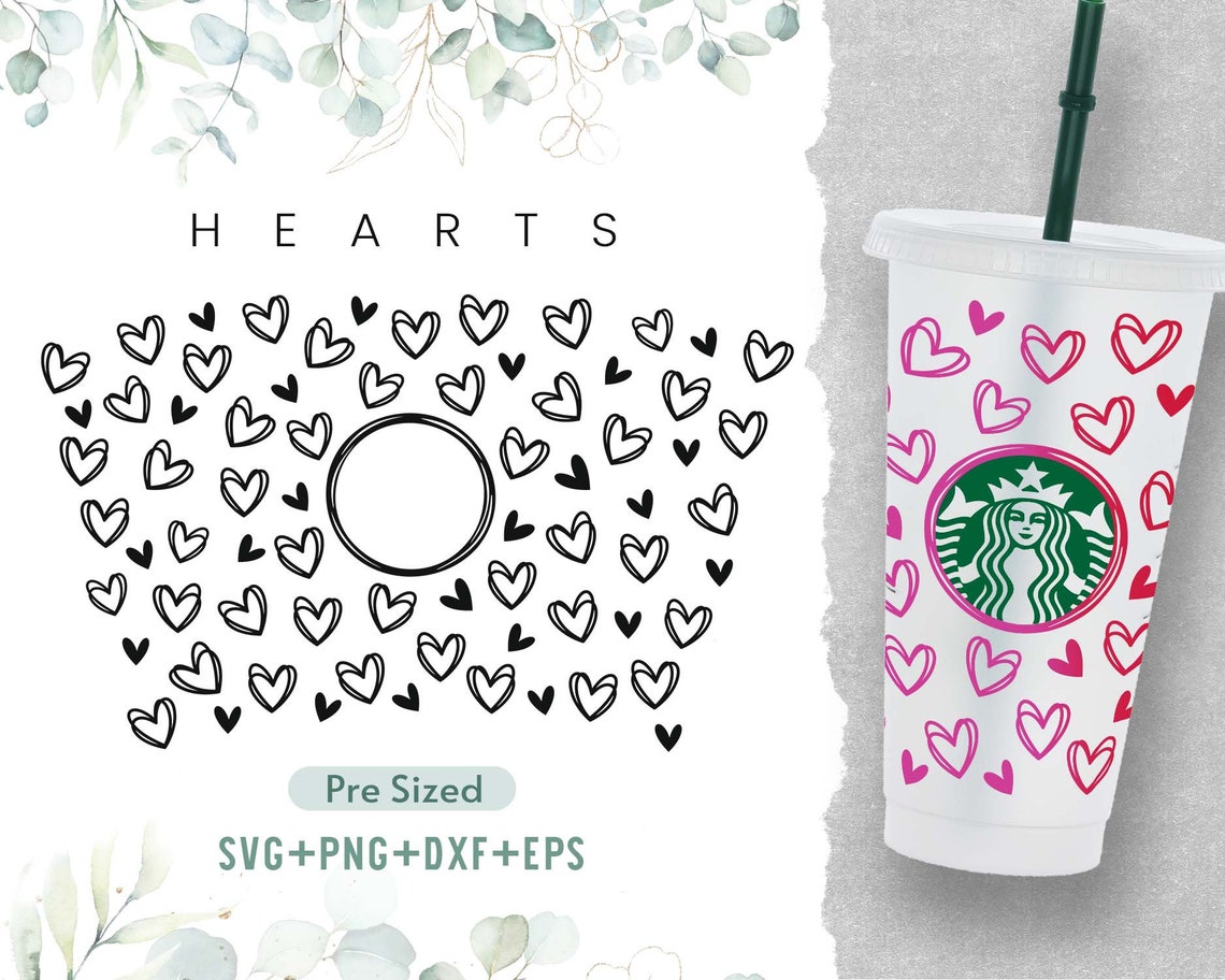 24oz Hearts Cold Cup Svg Venti Full Wrap Svg Hearts Svg - Etsy