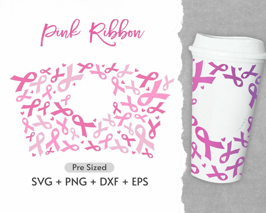 16oz Ribbons Hot Cup Svg, Full Wrap Svg, Breast Cancer Svg, Pre Sized ...