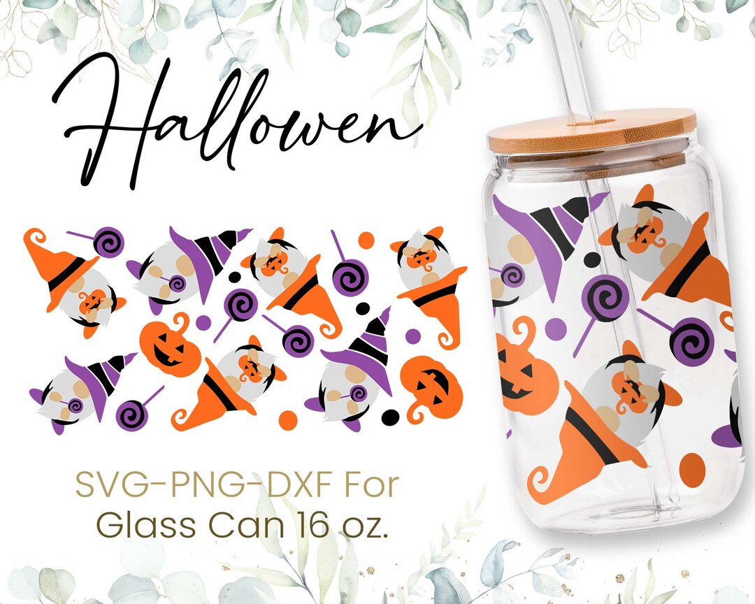 16oz Halloween Libbey Glass Can Svg, Ghost Glass Can Wrap Svg, Pumpkin ...