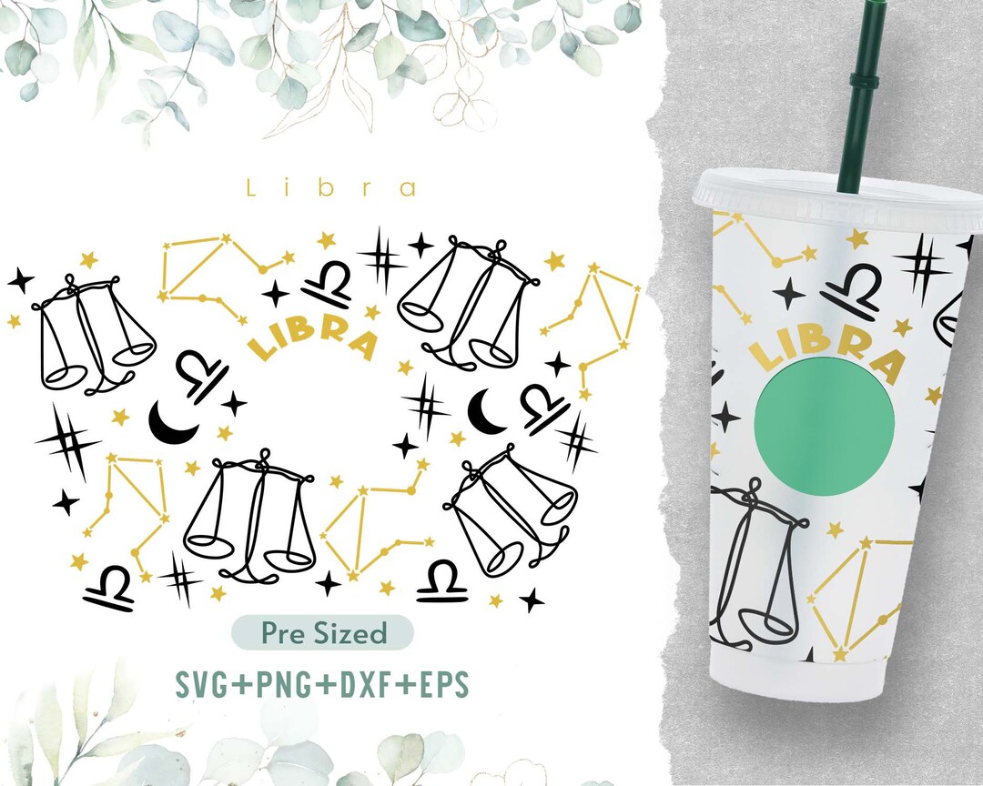 24oz Libra Cold Cup Svg, Venti Cold Cup Svg, Libra Svg, Zodiac Star ...