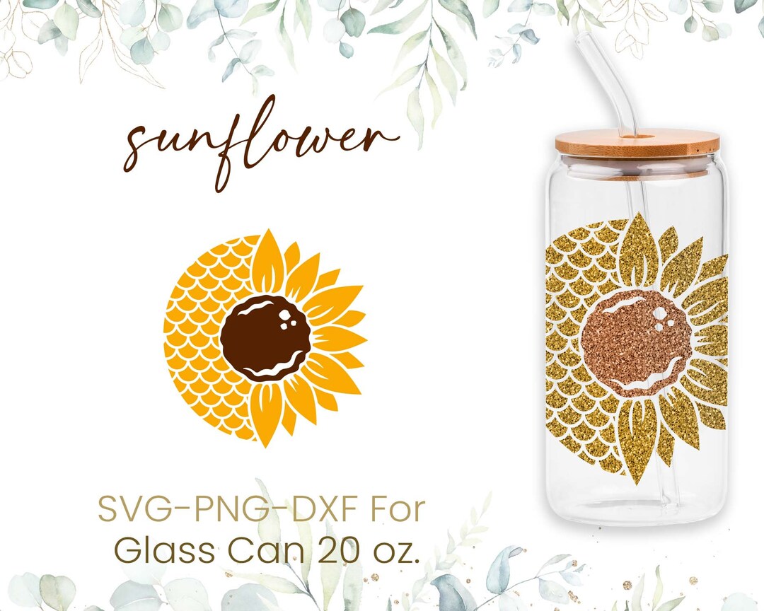 20oz Sunflower Libbey Glass Can Svg, Glass Can Full Wrap Svg, Beer Can ...