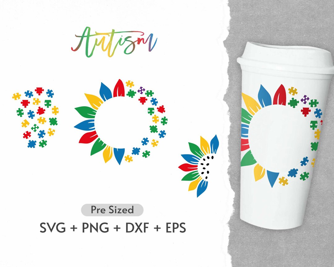 16oz Autism Hot Cup Svg, Sunflower Svg, Full Wrap Hot Cup Svg, Autism ...