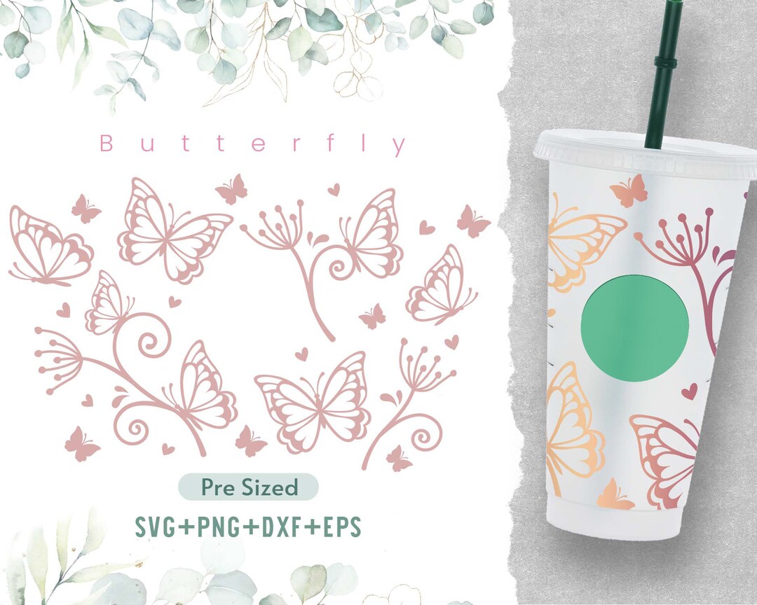 24oz Butterfly Cold Cup Svg, Venti Full Wrap Svg, Butterflies Print Svg ...