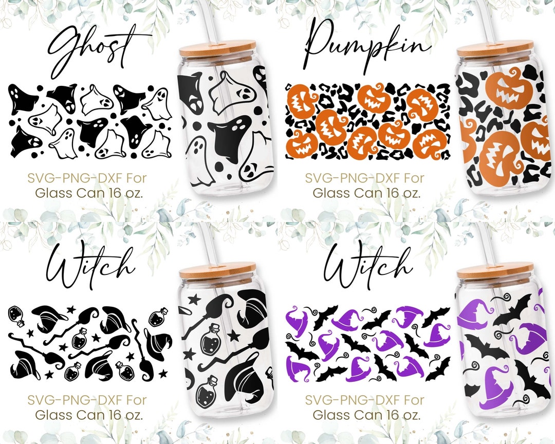 16oz Halloween Libbey Glass Can Svg Bundle, Ghost Glass Can Wrap Svg ...