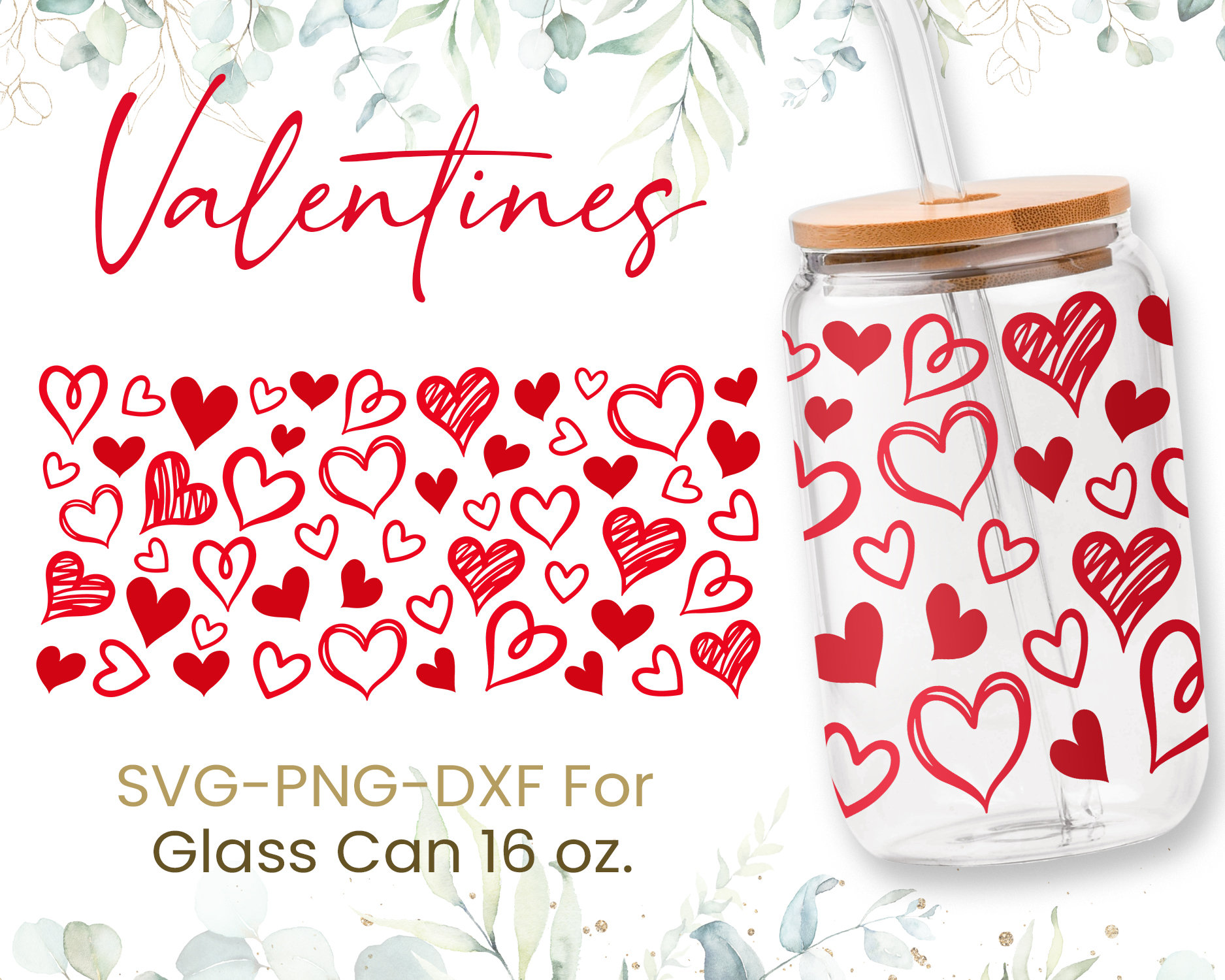 16oz Hearts Pattern Libbey Glass Can Svg Bundle Be My - Etsy Canada