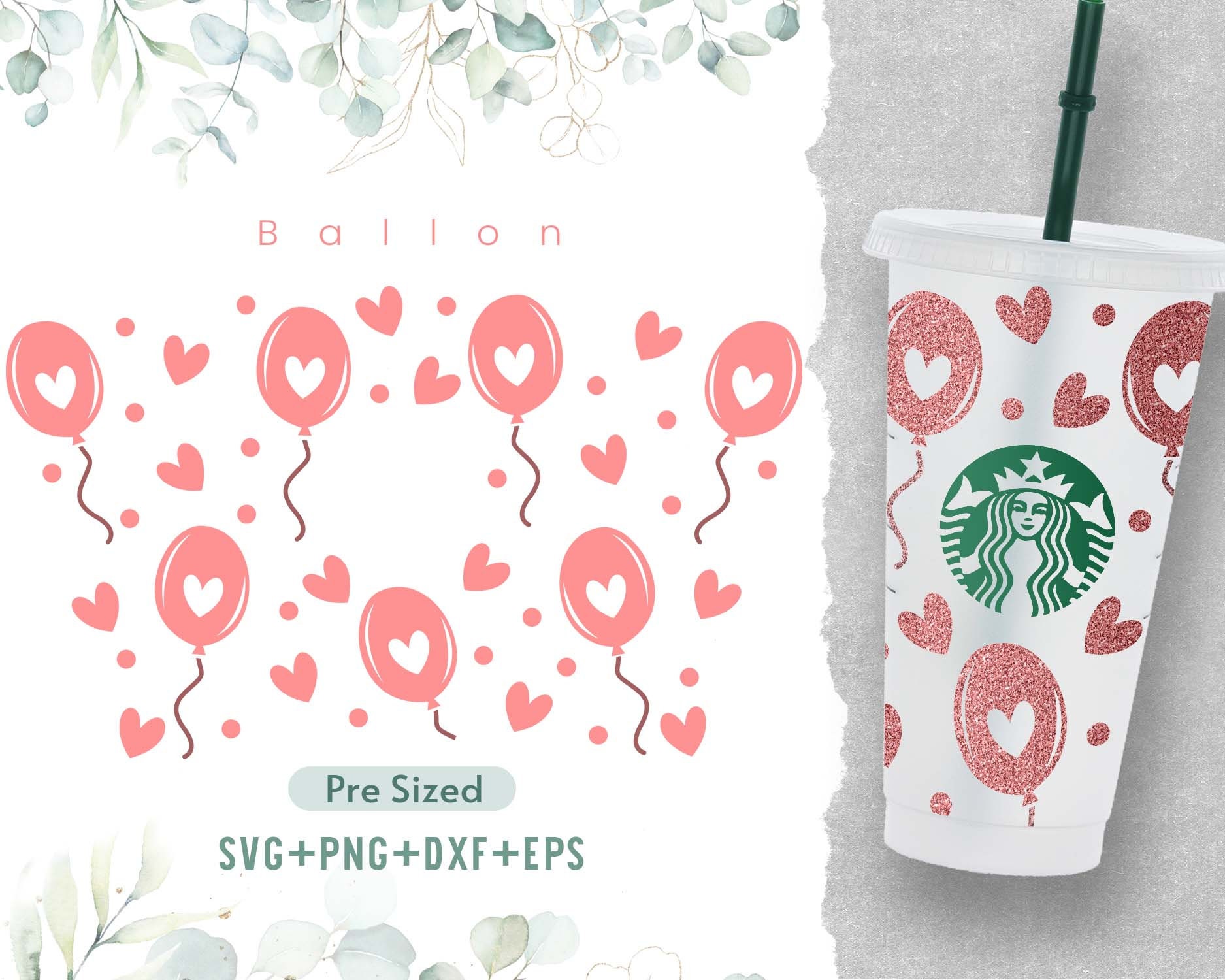 24oz Balloon Heart Cold Cup Svg Valentines Day Svg Heart - Etsy