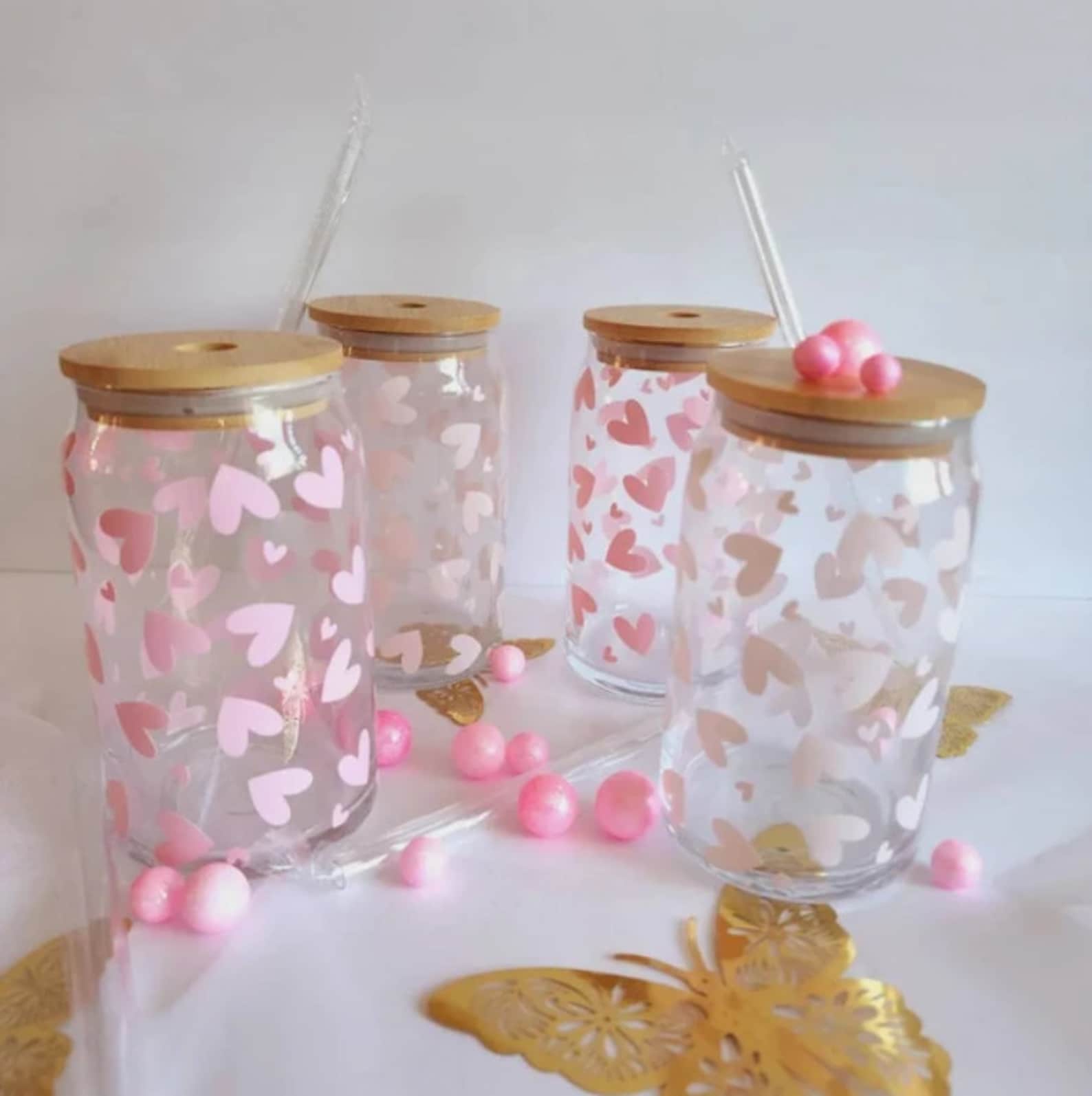 16oz Hearts Pattern Libbey Glass Can Svg Glass Can Wrap Svg - Etsy