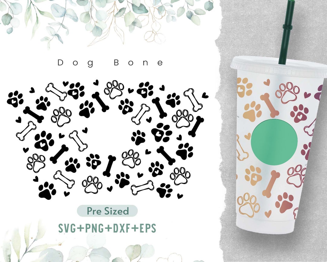 24oz Dog Pattern Cold Cup Svg, Dog Paw Print Heart Svg, Dog Cold Cup ...