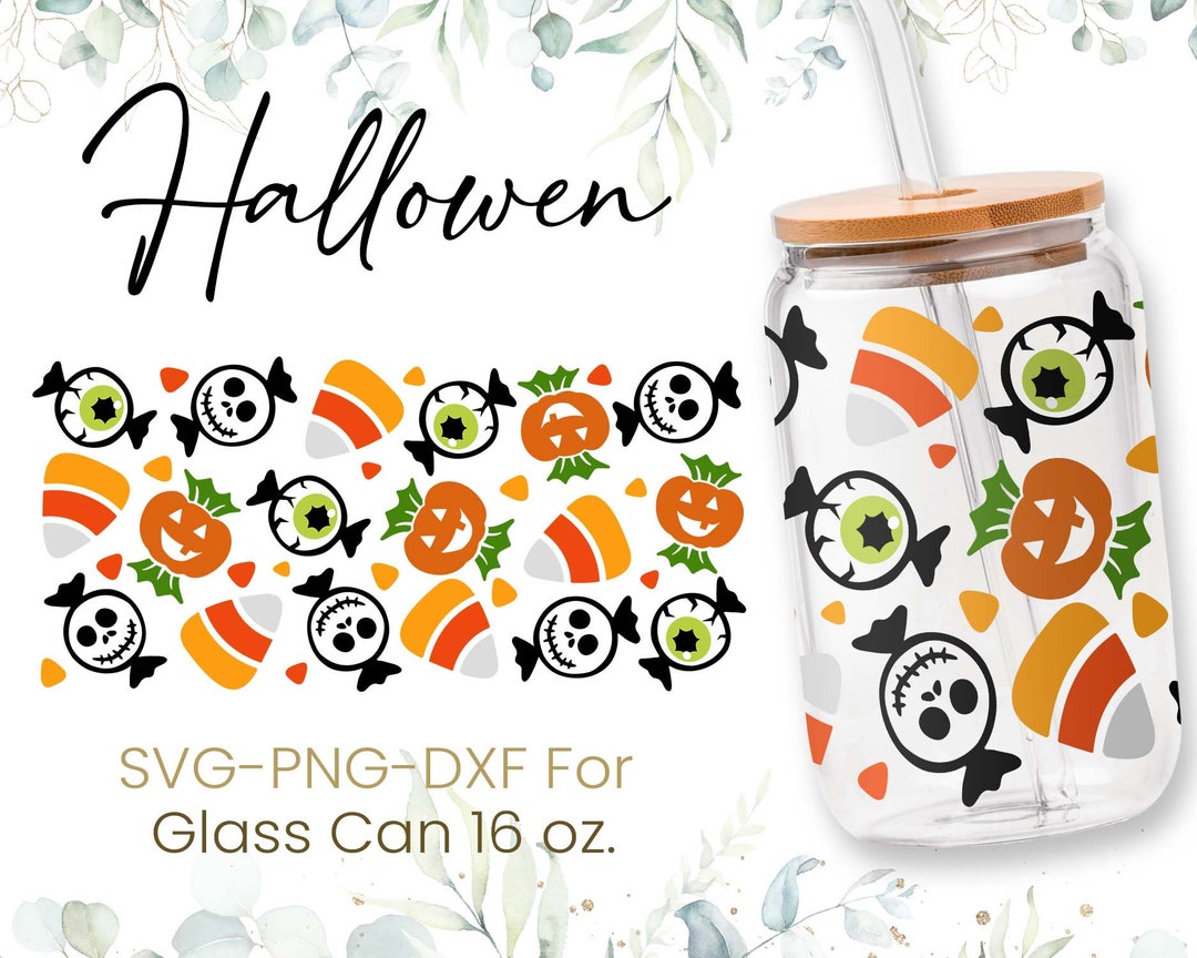 16oz Halloween Libbey Glass Can Svg, Ghost Glass Can Wrap Svg, Pumpkin ...