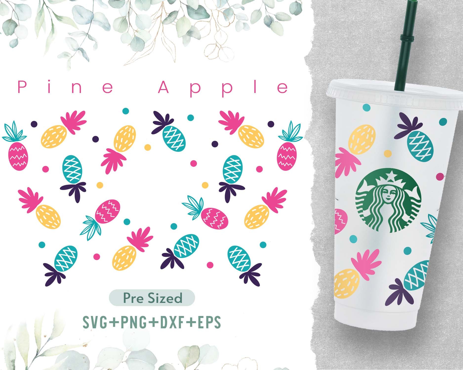 24oz Pineapple Coffee Cold Cup Svg Pineapple Svg Venti Full - Etsy