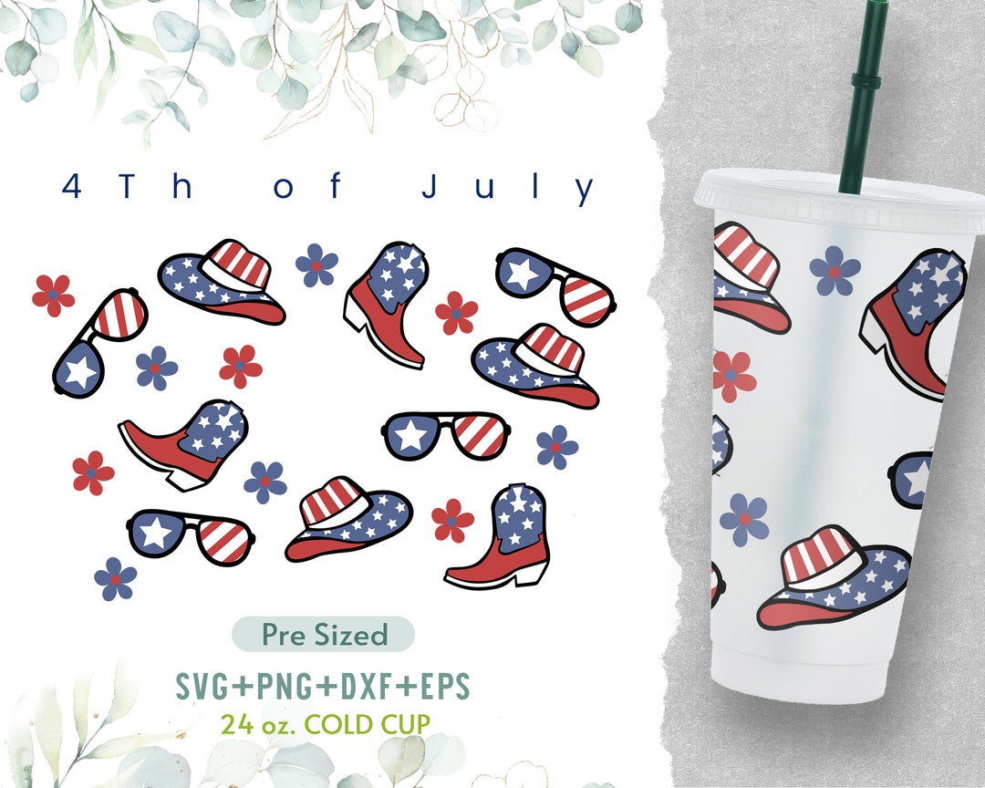 24oz 4th of July Cold Cup Svg, Independence Day, Western American Cold ...