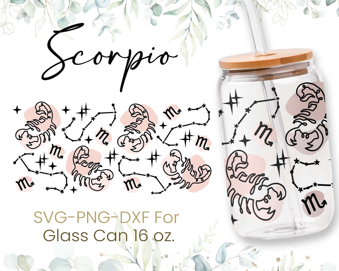 16oz Scorpio Libbey Glass Can Svg, Floral Coffee Glass Can, Beer Glass ...