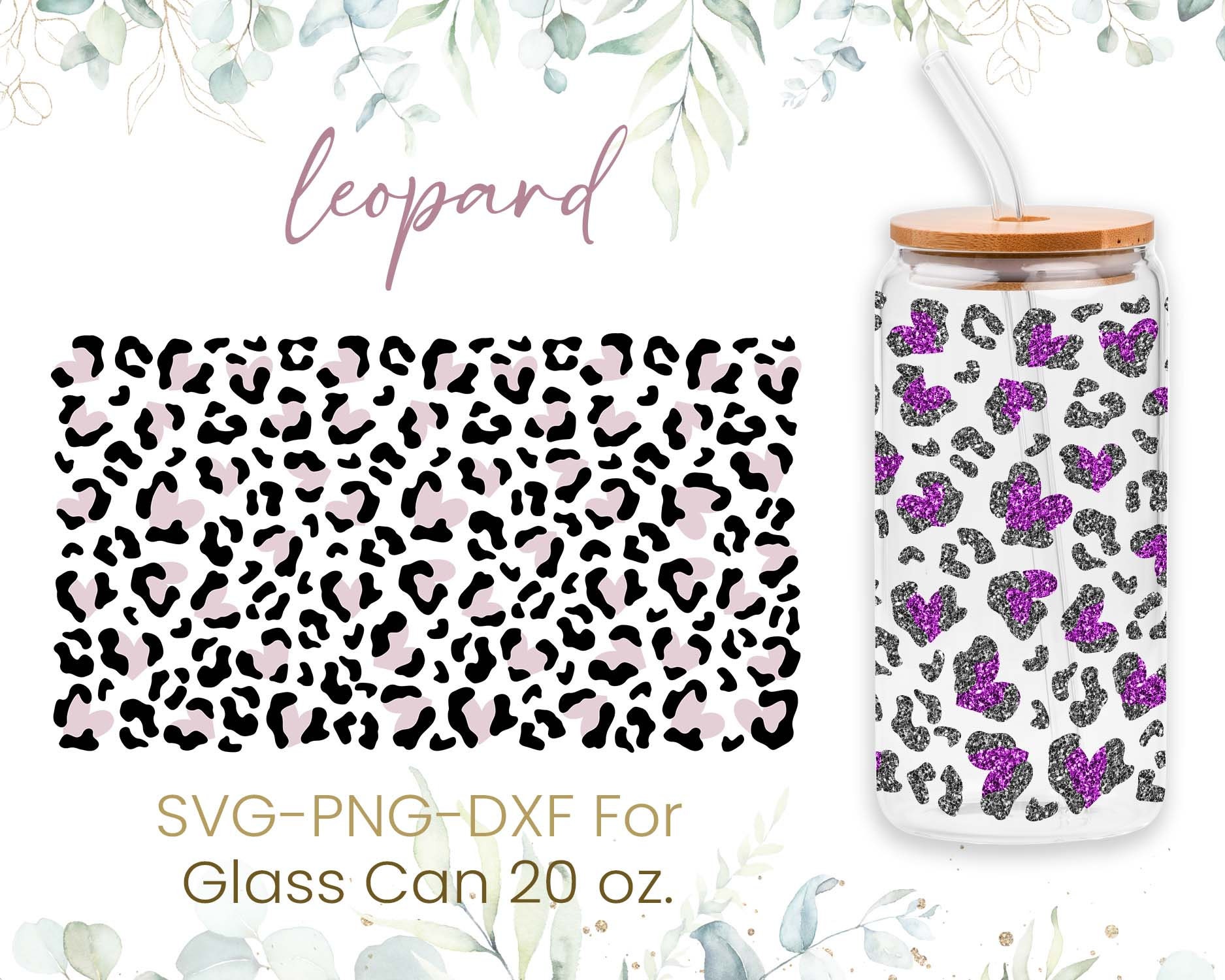 20oz Leopard Pattern Libbey Glass Can Svg Glass Can Full Wrap - Etsy