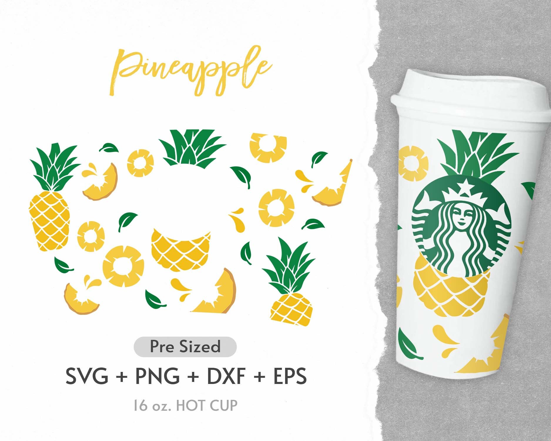 16oz Pineapple Hot Cup Svg Pineapple Svg Full Wrap Svg - Etsy