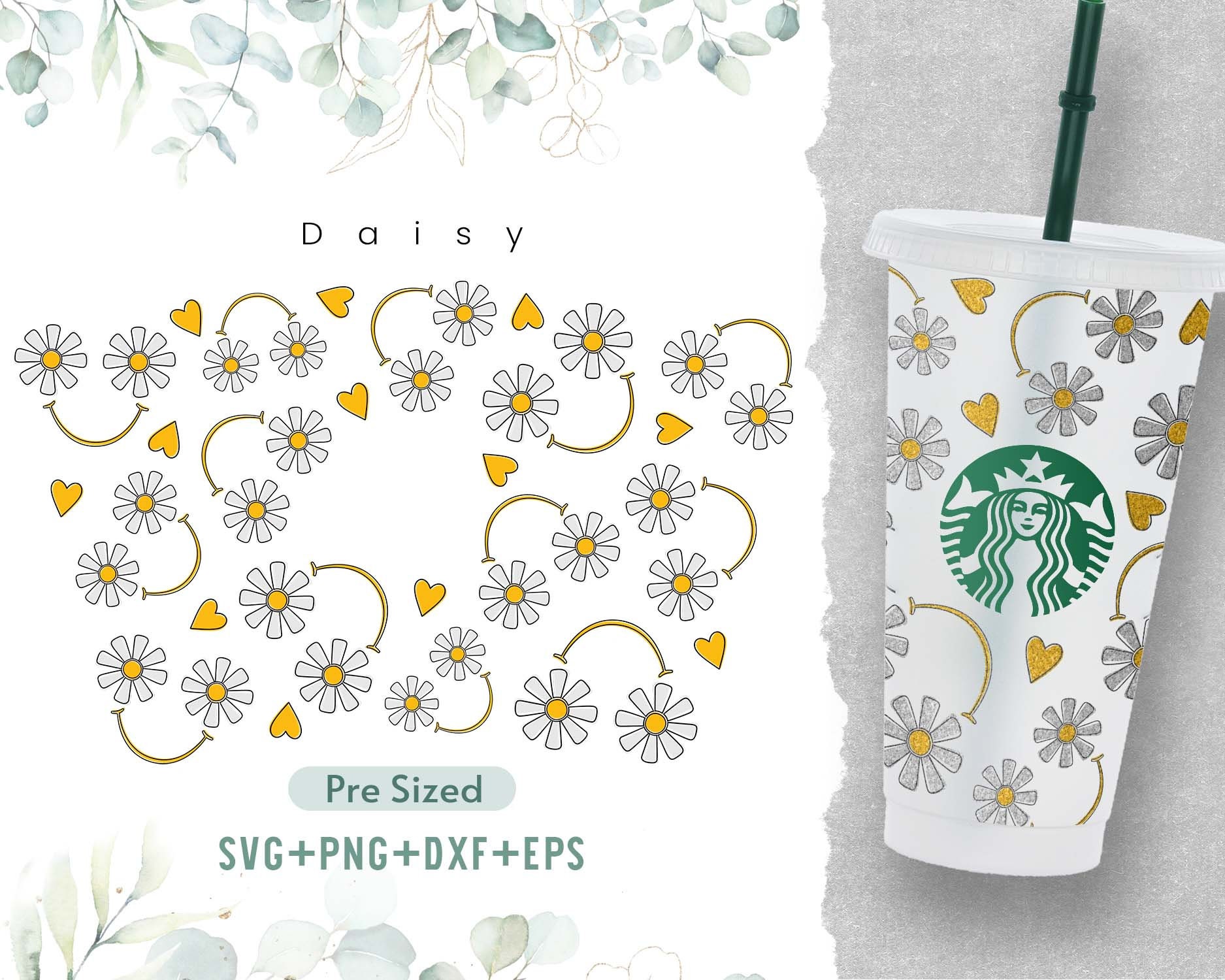 24oz Daisy Cold Cup Svg Venti Cold Cup Svg Decal Full Wrap - Etsy