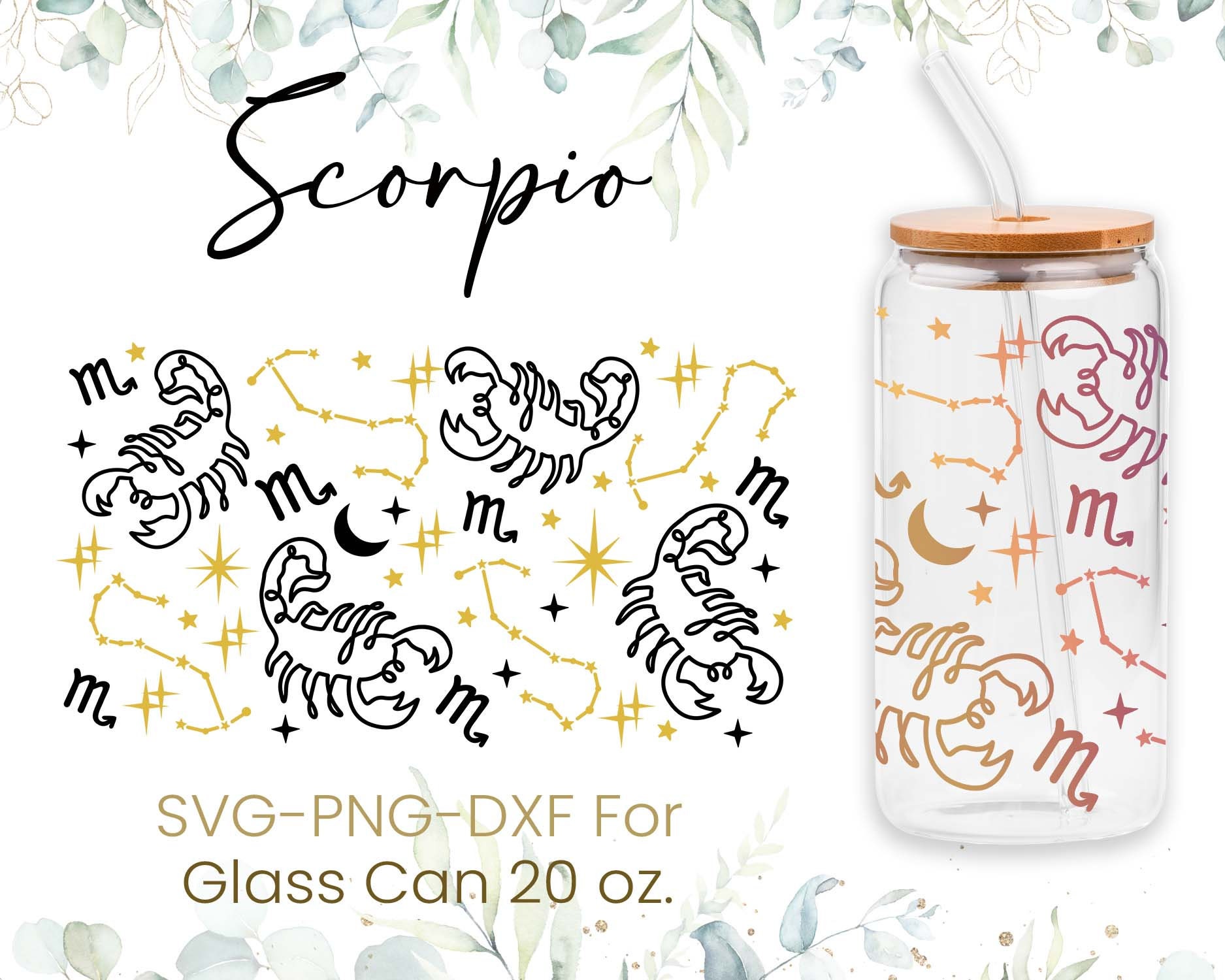 20oz Scorpio Libbey Glass Can Svg, Glass Can Full Wrap Svg, Beer Can ...
