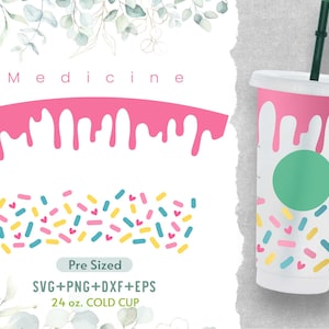 24oz Donut Drip Cold Cup Svg, Venti Full Wrap Svg, Sprinkles Svg, Pre ...