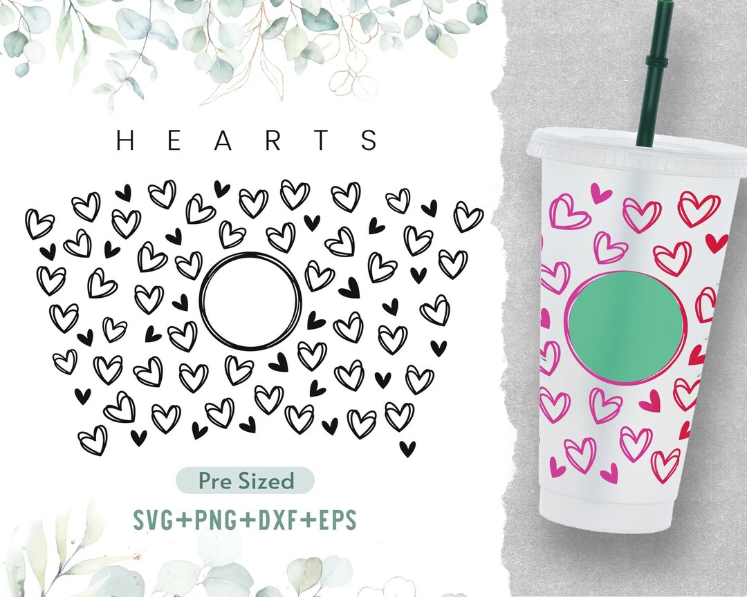 24oz Hearts Cold Cup Svg, Venti Full Wrap Svg, Hearts Svg, Heart Svg ...