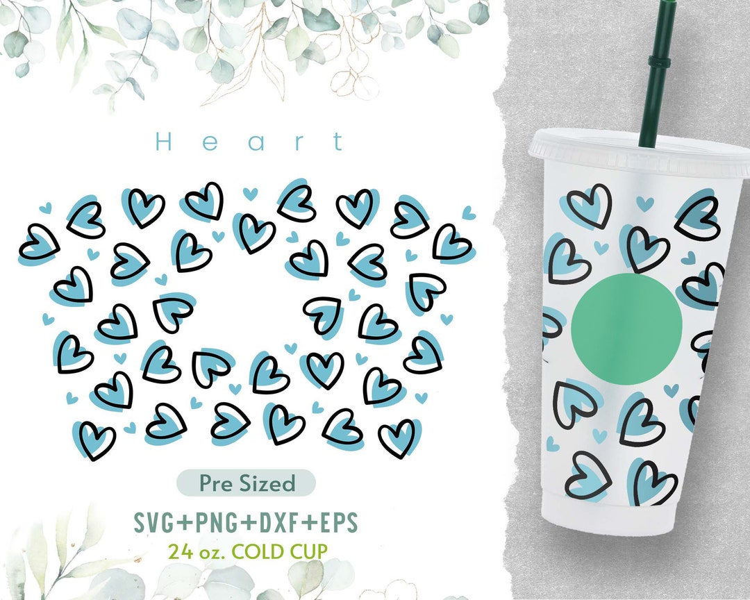24oz Hearts Cold Cup Svg, Venti Full Wrap Svg, Hearts Svg, Heart Svg ...