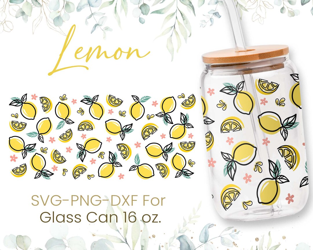 16oz Lemon Libbey Glass Can Svg,lemon Glass Can Wrap Svg,lemon Pattern ...