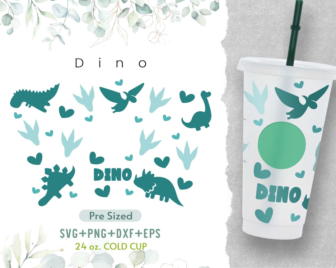 24oz Dino Coffee Cold Cup Svg, Dinosaur Svg, Venti Cold Cup Svg, Full ...