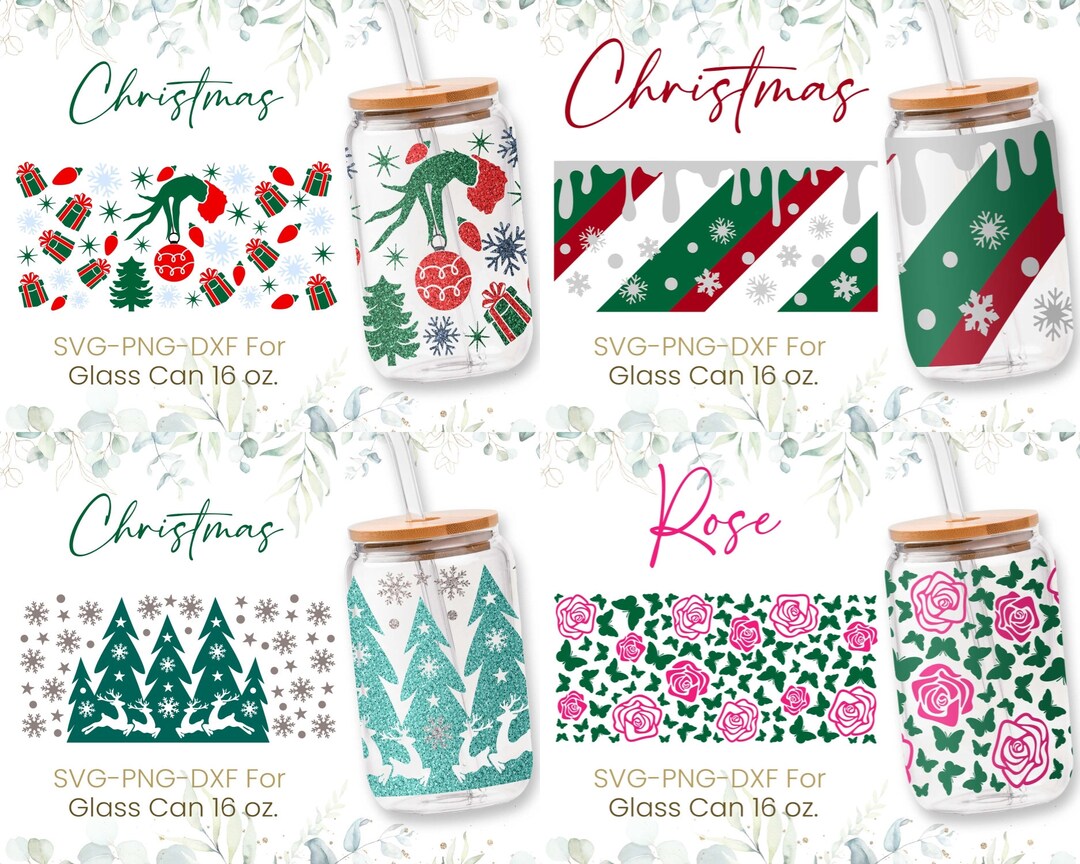 16oz Libbey Glass Can Svg Bundle, Snowflake,christmas, Glass Can Full ...