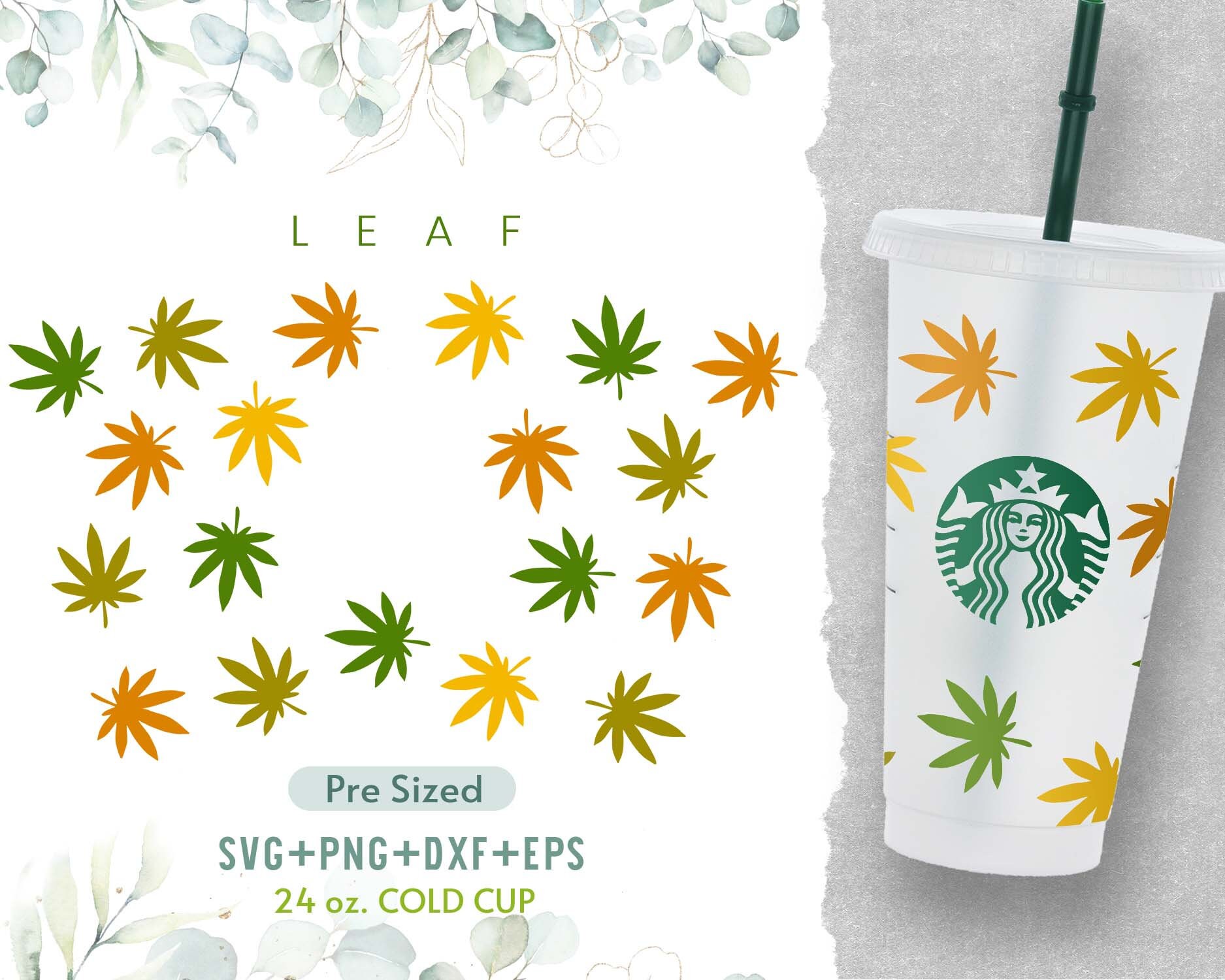 Leaves Cup Svg Full Wrap Coffee Venti Cold Cup Flower Cold - Etsy
