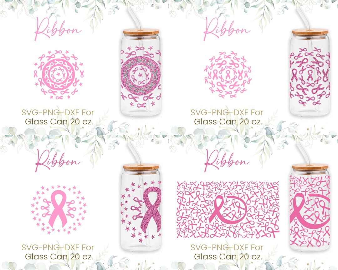 20oz Libbey Glass Can Svg Bundle, Breast Cancer, Glass Can Full Wrap ...