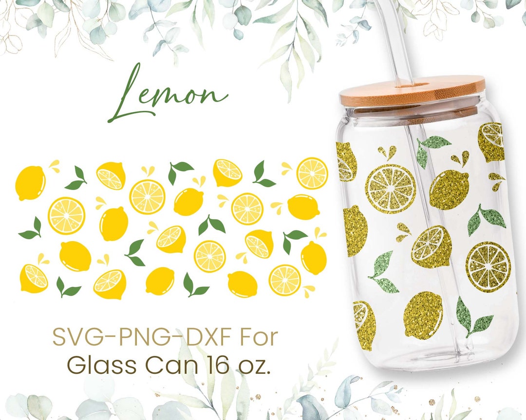 16oz Lemon Libbey Glass Can Svg,lemon Glass Can Wrap Svg,lemon Pattern ...
