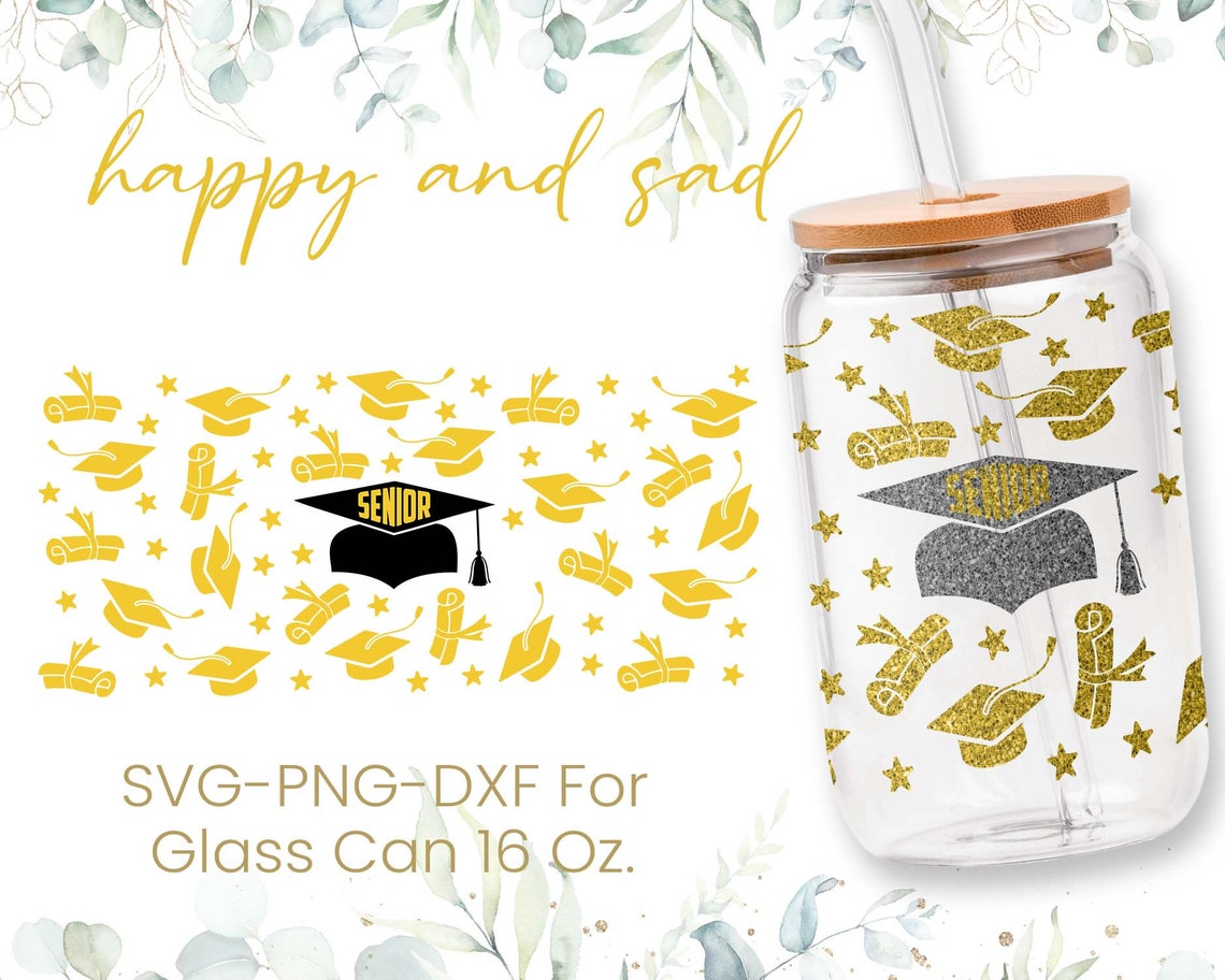 16oz Graduation Cap Libbey Glass Can Svgglass Can Full Wrap - Etsy