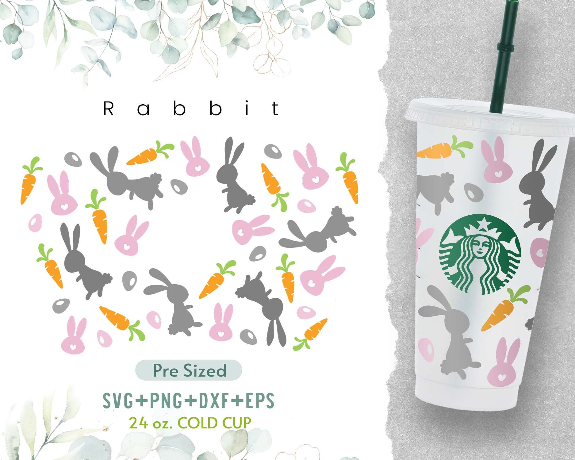 24oz Easter Cold Cup Svg Venti Full Wrap Svg Bunny Cold Cup - Etsy