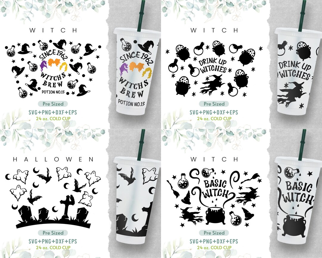 24oz Halloween No Hole Cold Cup Svg Bundle, Venti Cold Cup Svg, Witch ...