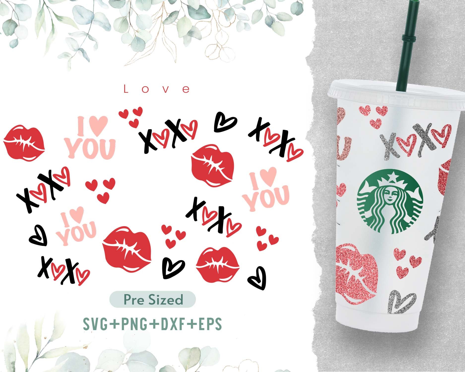 24oz Xo Xo Valentines Day Cold Cup Svg Venti Full Wrap Svg - Etsy