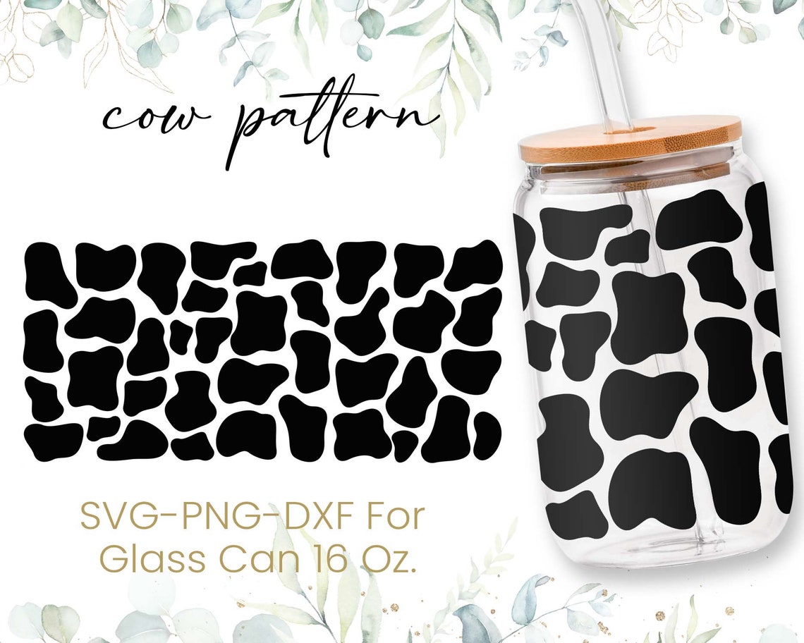 16oz Cow Pattern Libbey Glass Can Svg Glass Can Full Wrap - Etsy