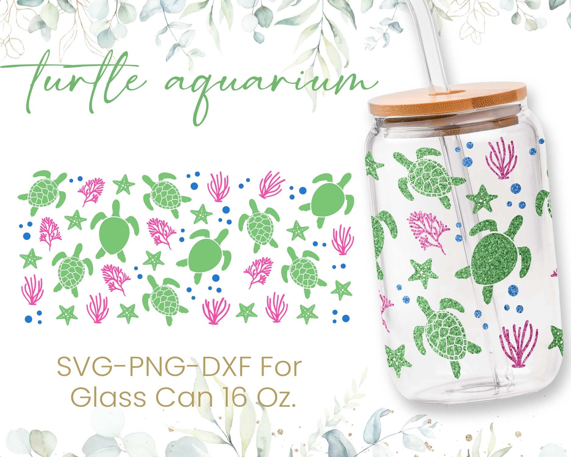 16oz Turtle Libbey Glass Can Svg, Turtle Glass Can Wrap Svg, Sea Animal ...