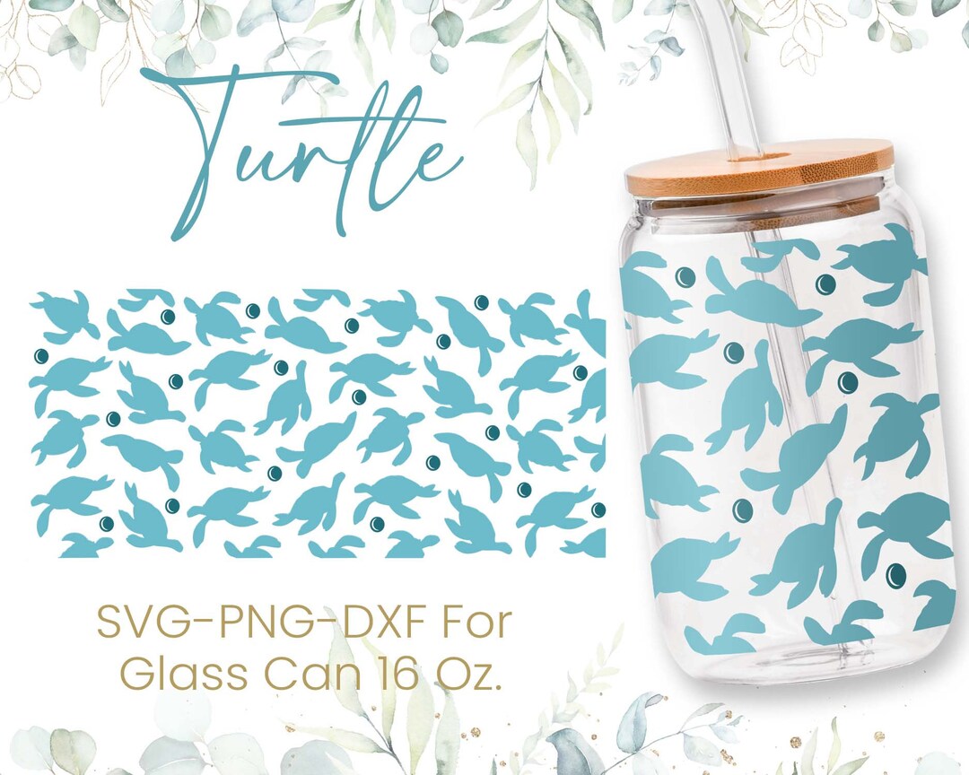 16oz Turtle Libbey Glass Can Svg, Turtle Glass Can Wrap Svg, Sea Animal ...
