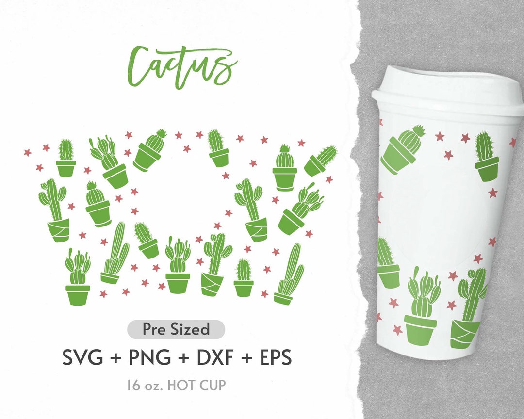 16oz Cactus Hot Cup Svg, Full Wrap Svg, Boho Flower Svg,cactus Svg ...
