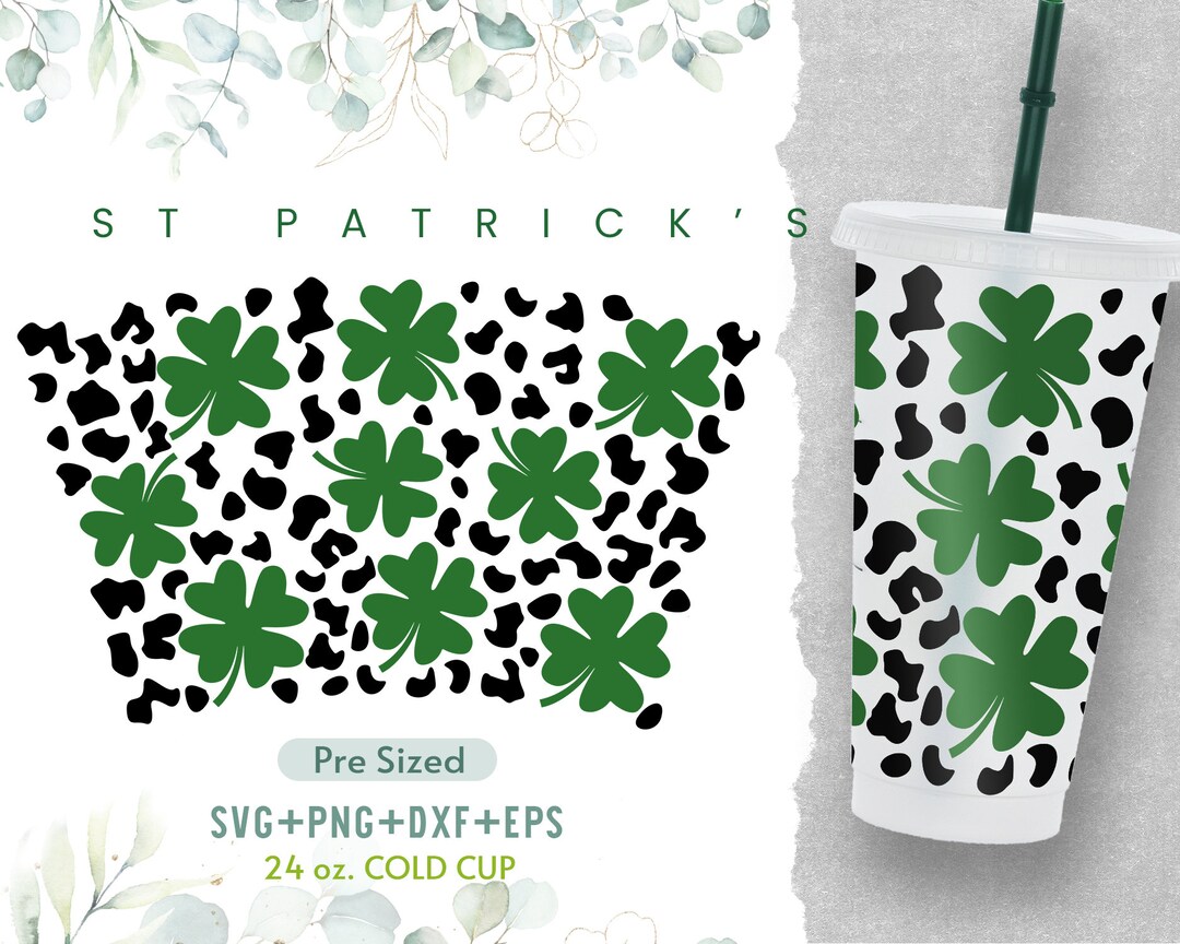 24oz St Patrick's Day No Hole Cold Cup Svg, Happy Lucky Svg, Venti Full ...