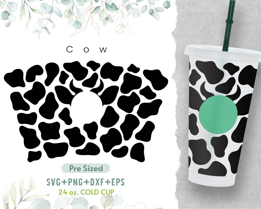24oz Cow Pattern Cold Cup Svg, Venti Full Wrap Svg, Cow Svg, Cow Head ...