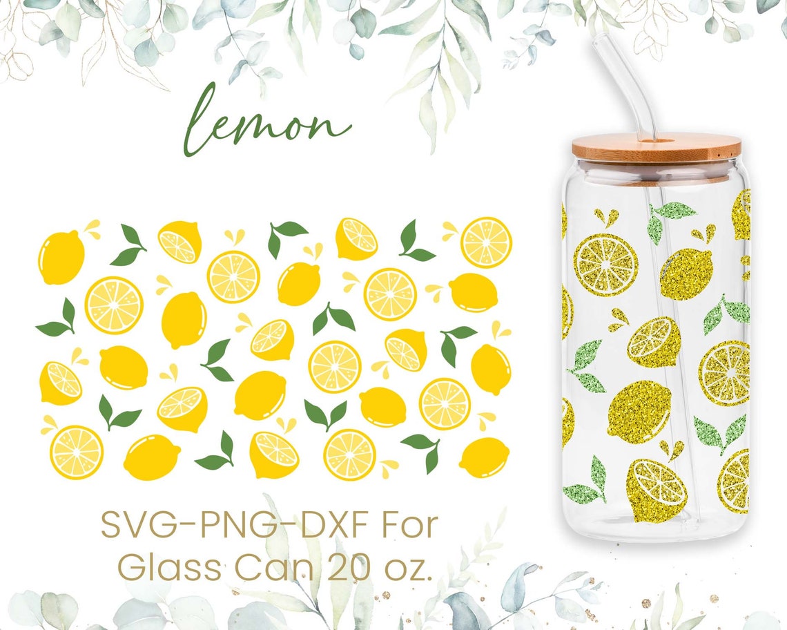 20oz Lemon Libbey Glass Can Svg Lemon Glass Can Wrap Svg - Etsy
