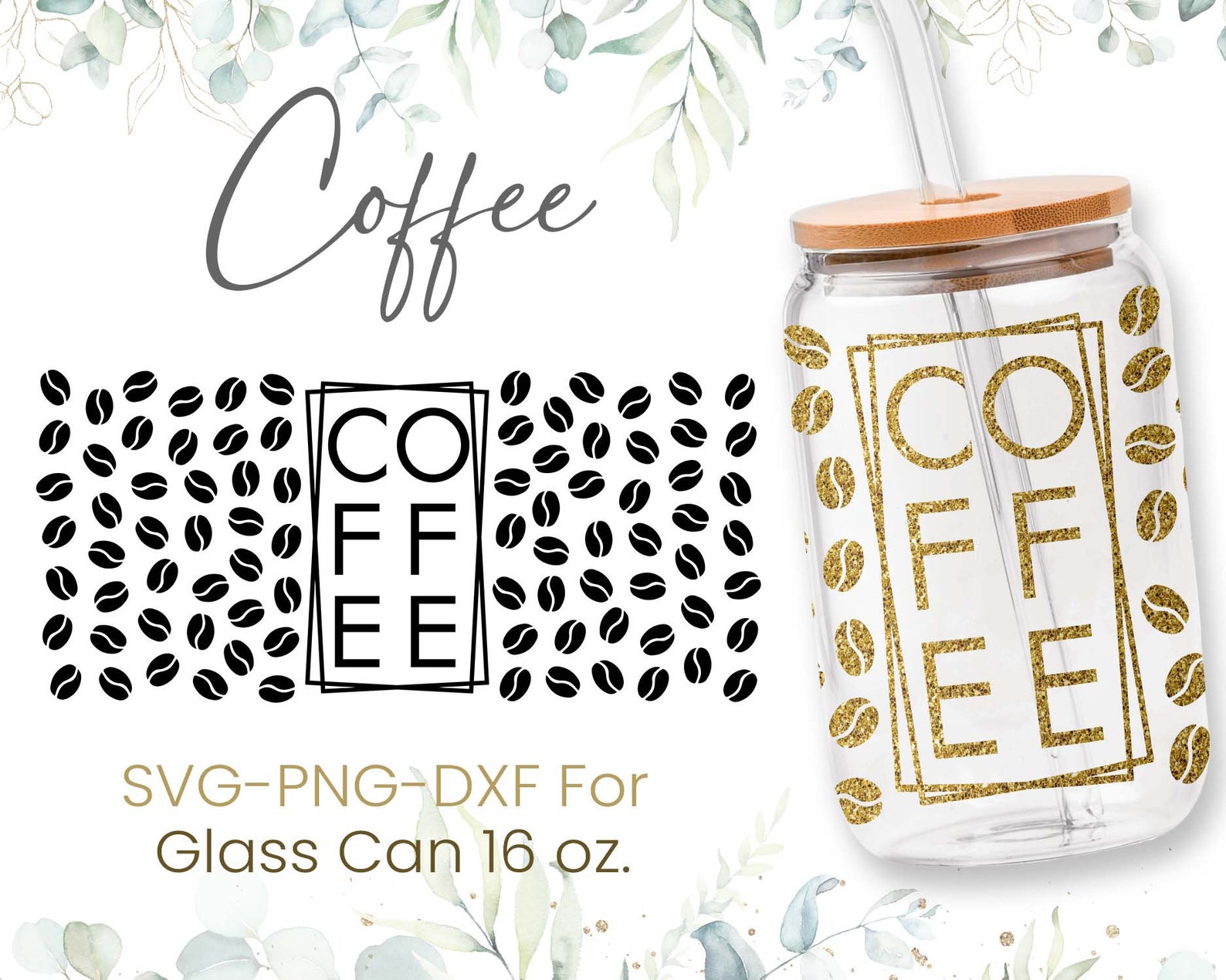 16oz Coffee Libbey Glass Can Svg, Glass Can Full Wrap Svg, Coffee Svg ...