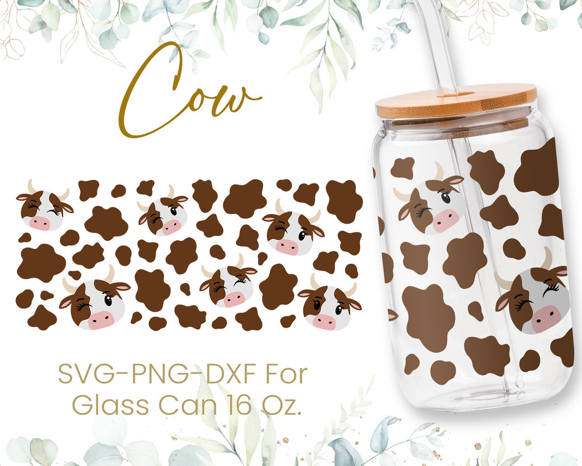 16oz Cow Head Libbey Glass Can Svg Cow Glass Can Wrap Svg - Etsy