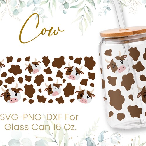16oz Cow Head Libbey Glass Can Svg Cow Glass Can Wrap Svg - Etsy