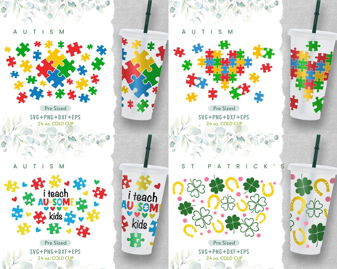 24oz Autism No Hole Cold Cup Svg, Autism Svg, Autism Heart, I Teach Au ...
