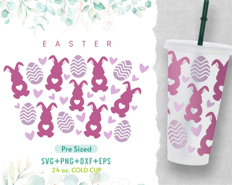 24oz No Hole Easter Bunny Cold Cup Svg Bundle Rabbit Peeps - Etsy
