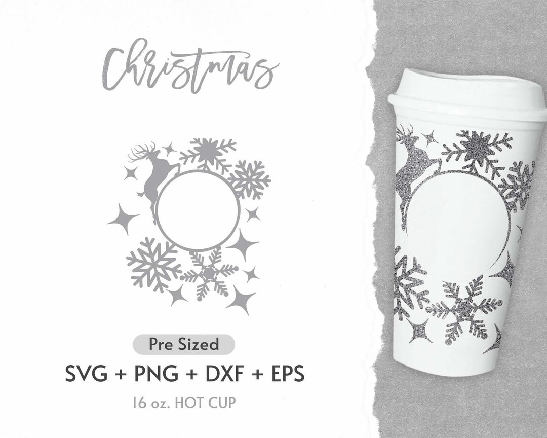 16oz Christmas Hot Cup Svg, Full Wrap Hot Cup Svg, Snowflake Svg, Deer ...
