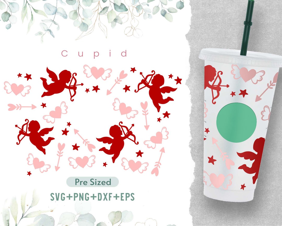 24oz Cupid Cold Cup Svg, Venti Full Wrap Svg, Cupid Svg, Valentines Day ...