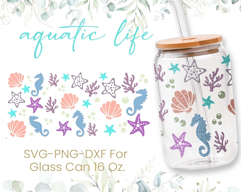 16oz Ocean Animal Libbey Glass Can Svg, Glass Can Full Wrap Svg, Summer ...